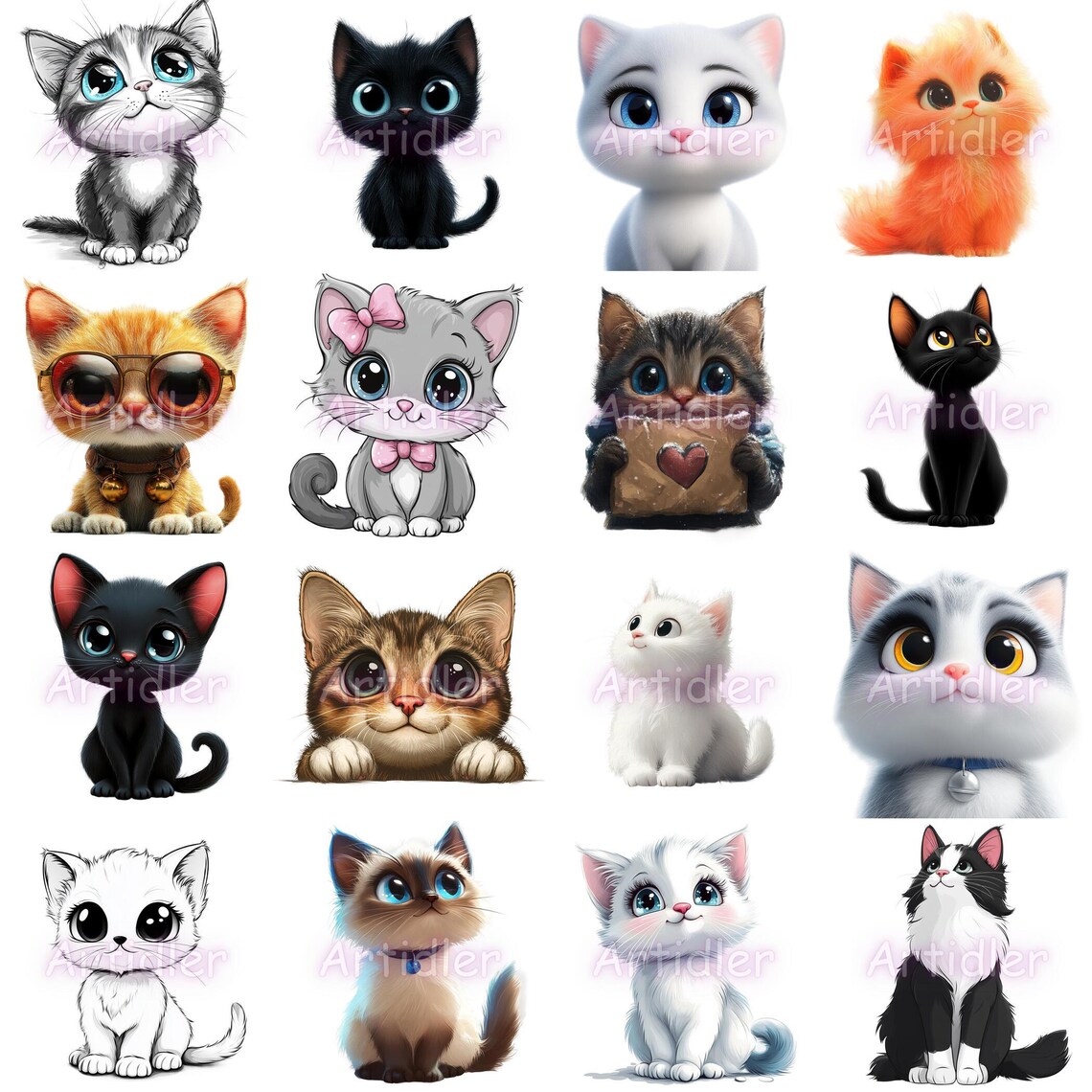 CAT KITTEN CLIPART - Cute Cat Clipart, Cat Clipart Bundle, Baby Cat ...