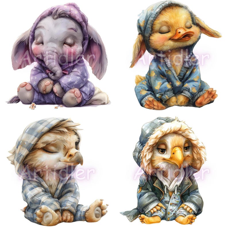 SLEEPY ANIMALS CLIPART Letter D, E - Cute Animal Clipart, Animals ...