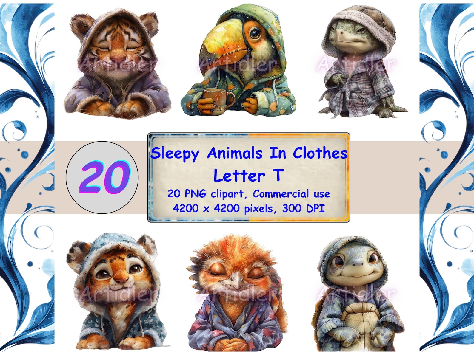 SLEEPY ANIMALS CLIPART Letter T - Cute Animal Clipart, Animals Clipart ...