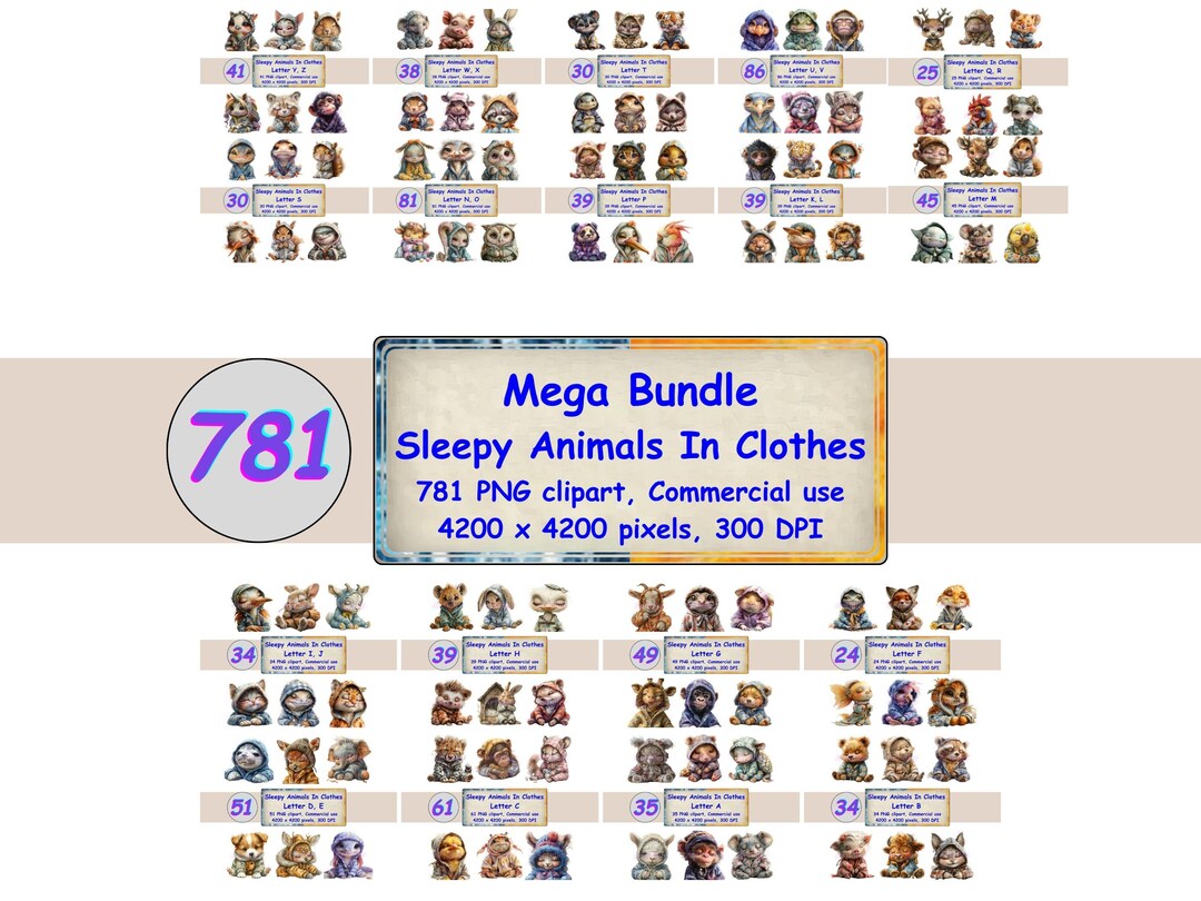 Mega Bundle SLEEPY ANIMALS CLIPART Cute Animal Clipart, Animals Clipart ...