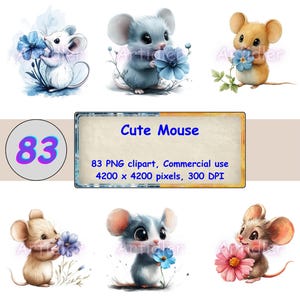 CUTE MOUSE CLIPART - Digital Clipart Bundle, Mouse and Flower Clipart ...