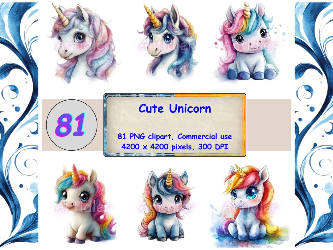CUTE UNICORN CLIPART - Unicorn Clipart, Magic Unicorn Clipart, Rainbow ...