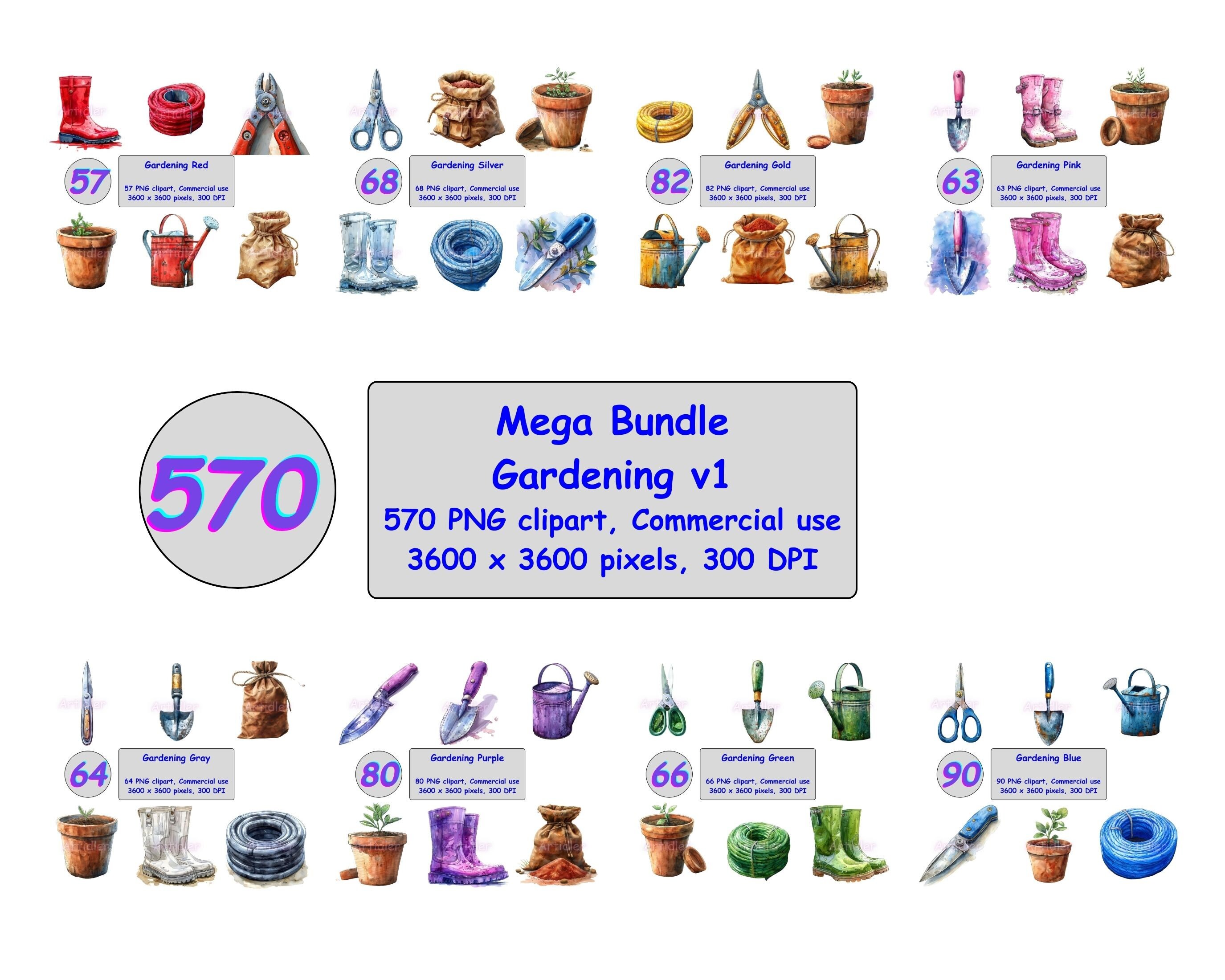 Mega Bundle GARDENING CLIPART Watercolor Garden Clipart, Rakes Clipart ...