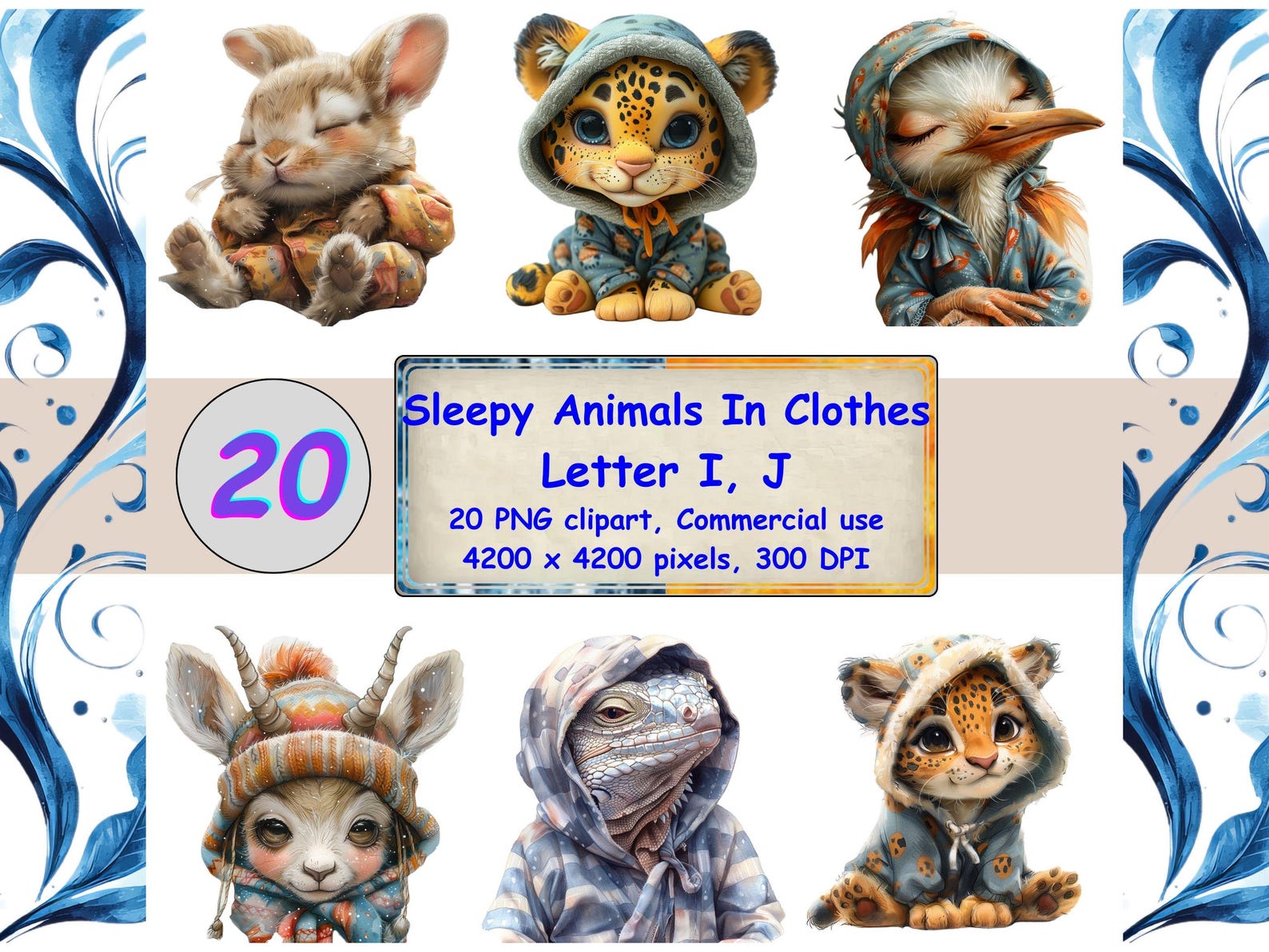 SLEEPY ANIMALS CLIPART Letter I, J - Cute Animal Clipart, Animals ...
