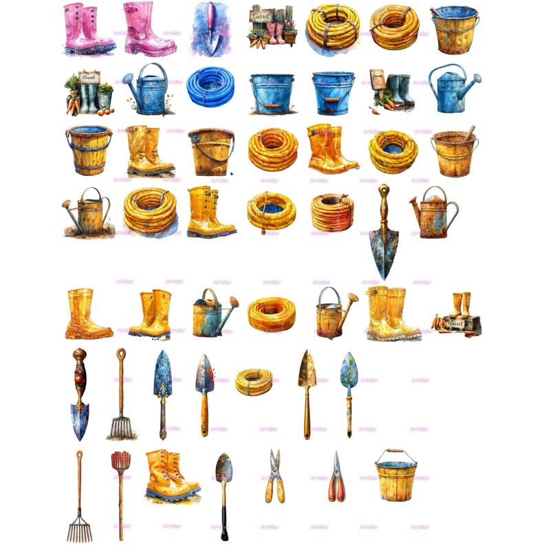 Mega Bundle GARDENING CLIPART - Watercolor Garden Clipart, Rakes ...