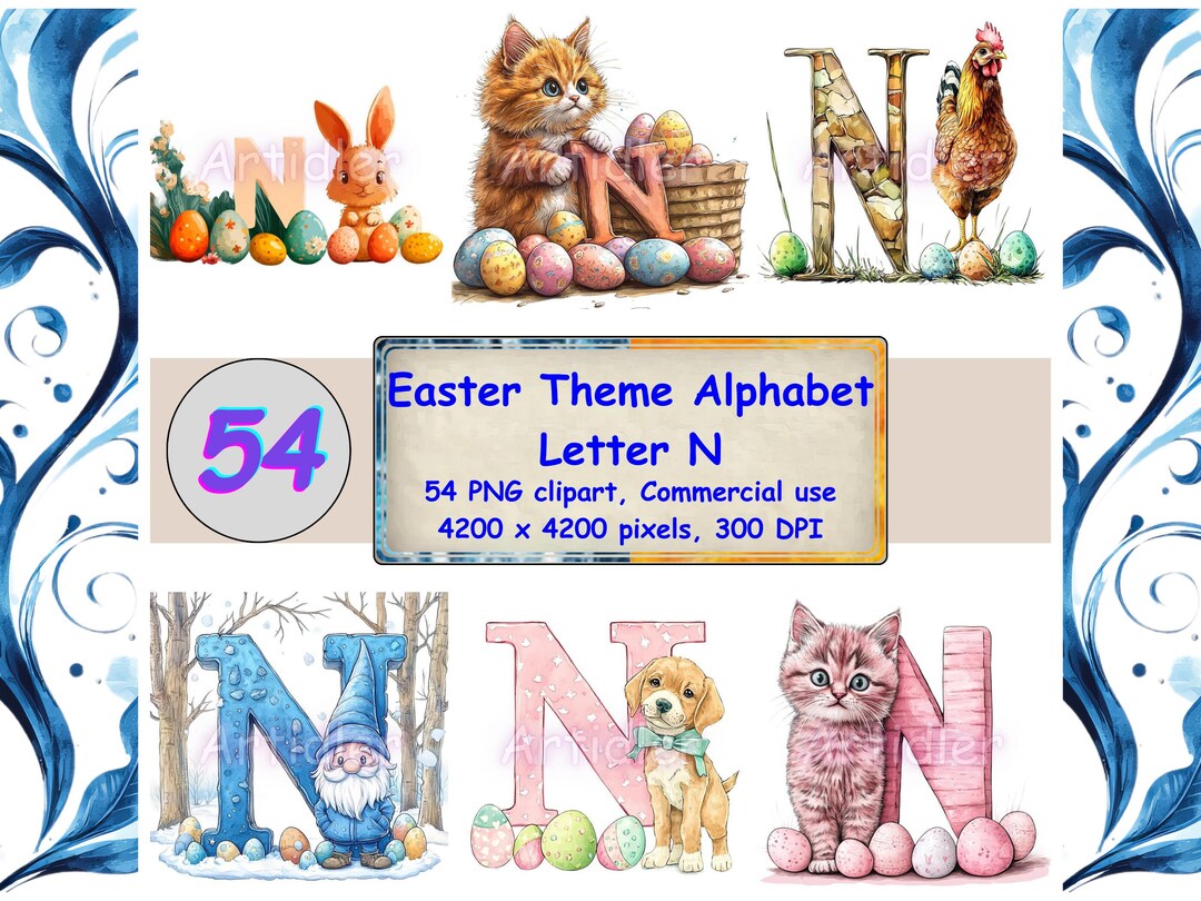 54 Images Easter Alphabet Letter N Clipart | Watercolor Spring PNG ...
