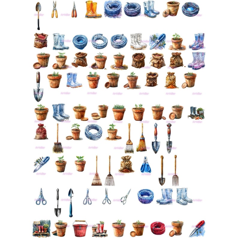 Mega Bundle GARDENING CLIPART Watercolor Garden Clipart, Rakes Clipart ...