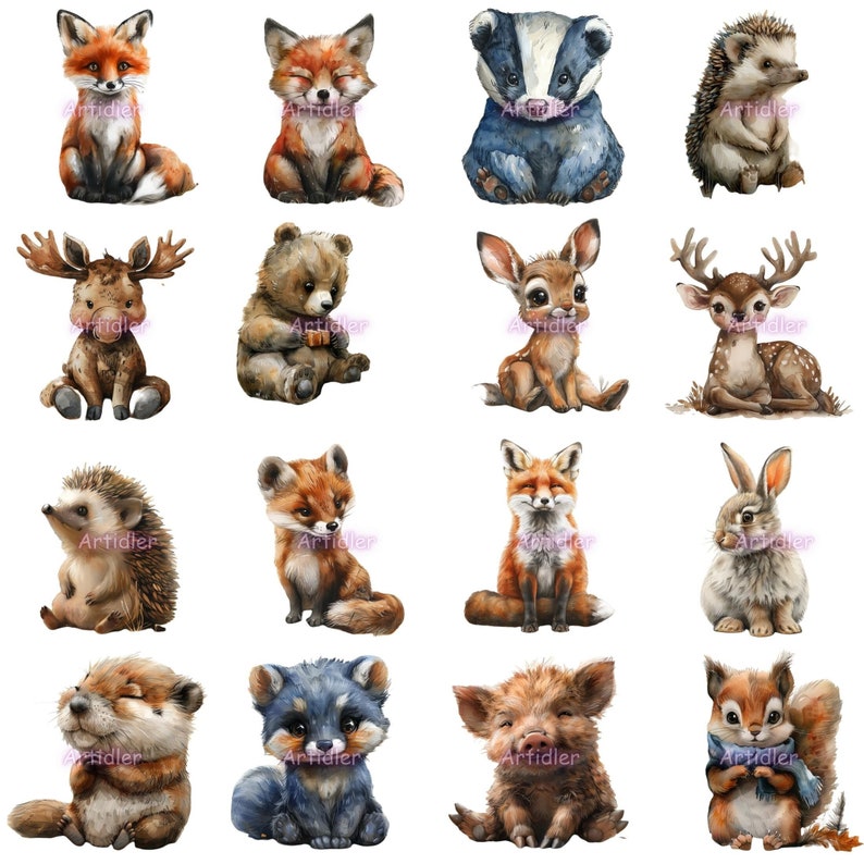 WOODLAND ANIMALS CLIPART Watercolor Clipart Bundle, Forest Animals ...
