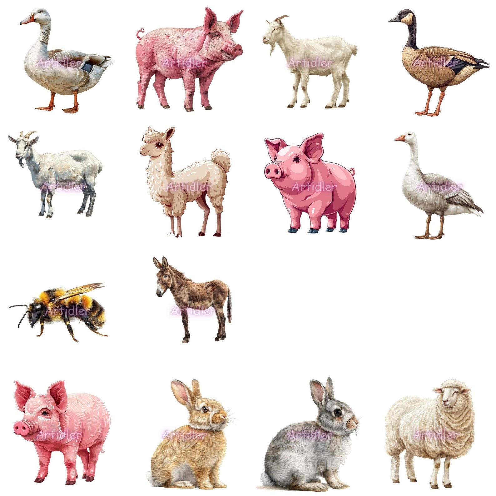 CUTE FARM CLIPART - Watercolor Clipart Bundle, Farm Animal Clipart ...