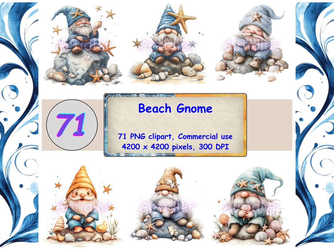 Watercolor Beach Gnome Clipart, Summer Vacation PNG Bundle, Tropical ...