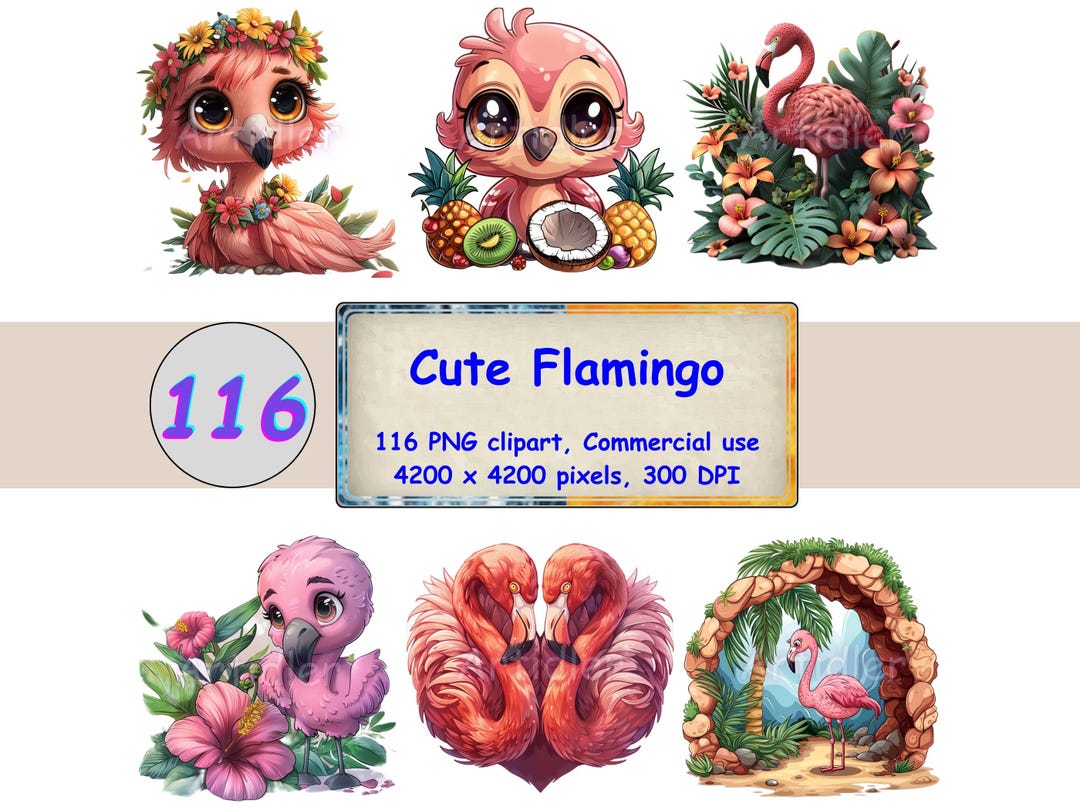 CUTE FLAMINGO CLIPART - Watercolor Clipart Bundle, Beach Flamingo ...