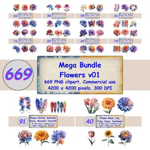 Mega Bundle FLOWERS CLIPART Floral Clipart Bundle, Diy Clipart, Flower ...