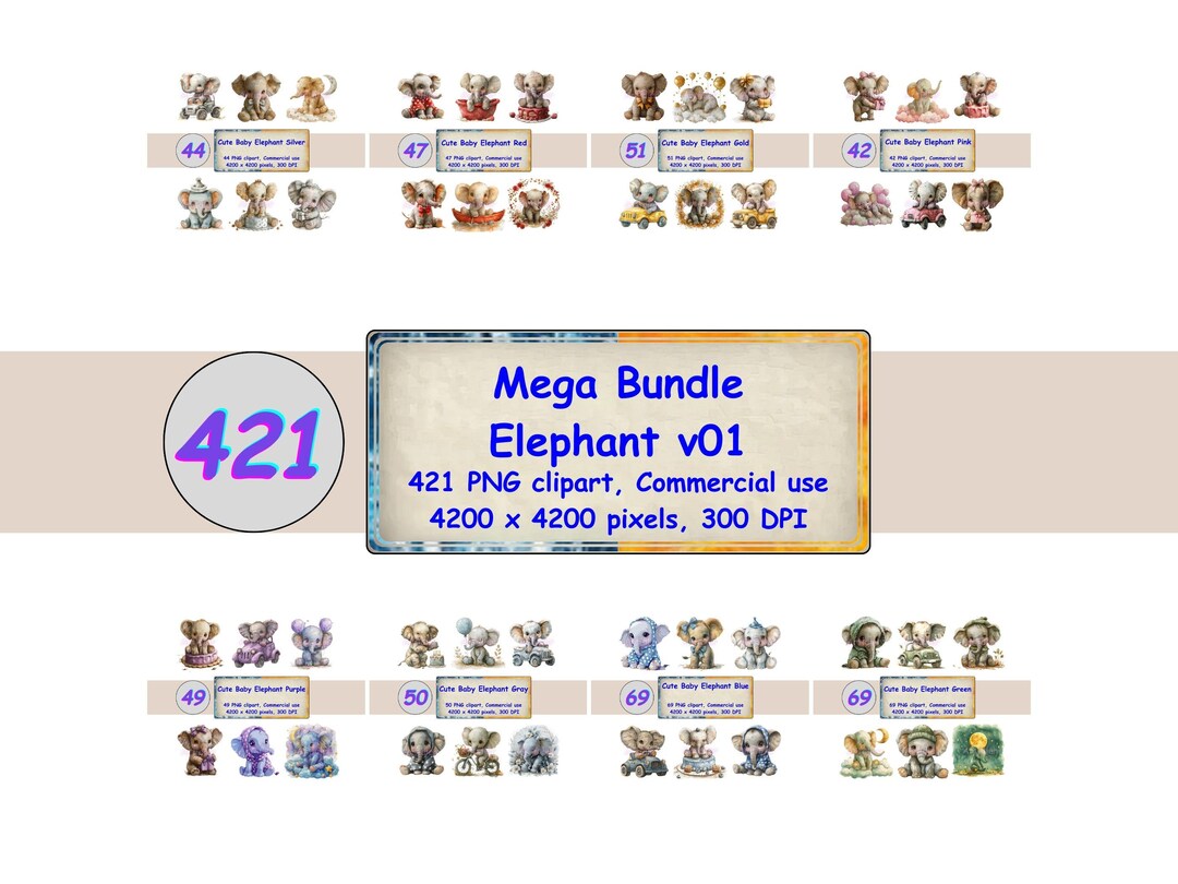 Mega Bundle BABY ELEPHANT CLIPART Watercolor Clipart Bundle, Nursery ...