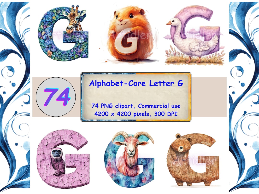 74 Images Animals Alphabet Letter G Clipart | Nursery Decor (PNG Files ...