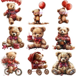 TEDDY BEAR CLIPART Boy, Style: Red - Watercolor Clipart Bundle, Cute ...