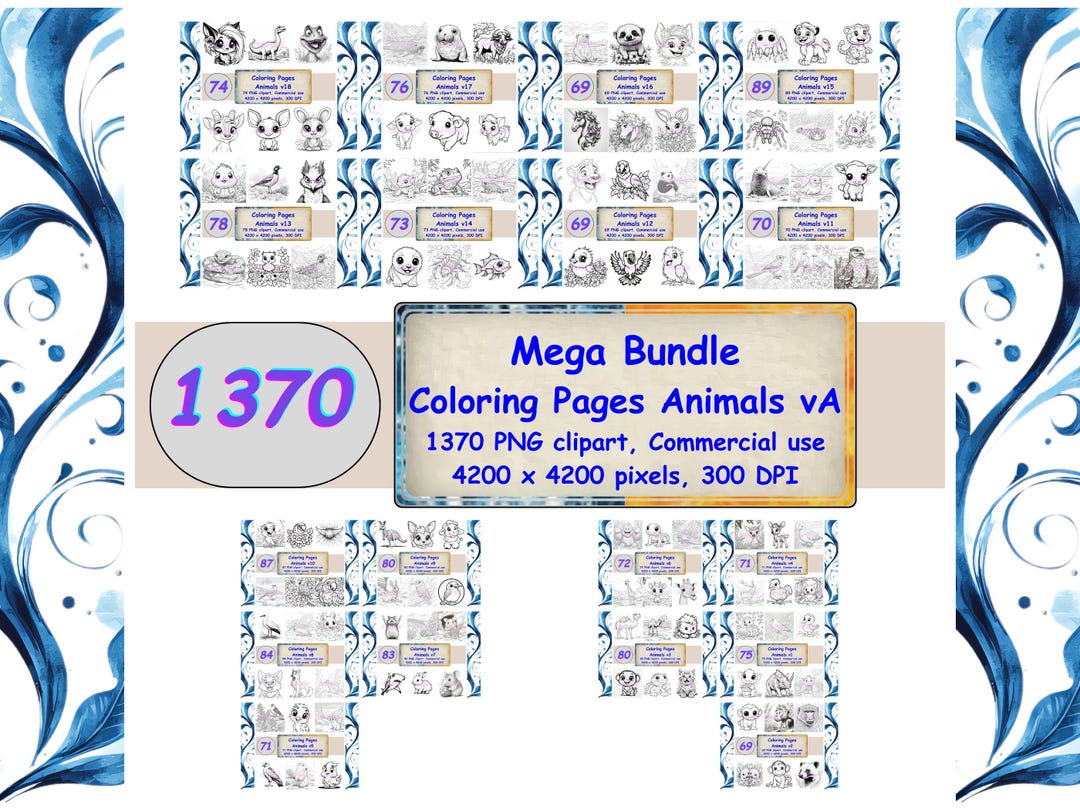 Mega Bundle Cartoon Style Animals | Coloring Page for Kids | Easy PNG ...