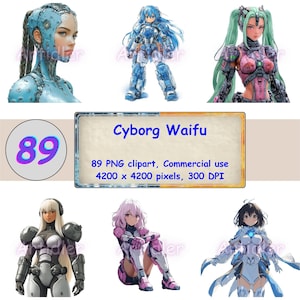 Cyborg Waifu | Watercolor Clipart Bundle PNG Files | AI Robot | Sci-fi ...