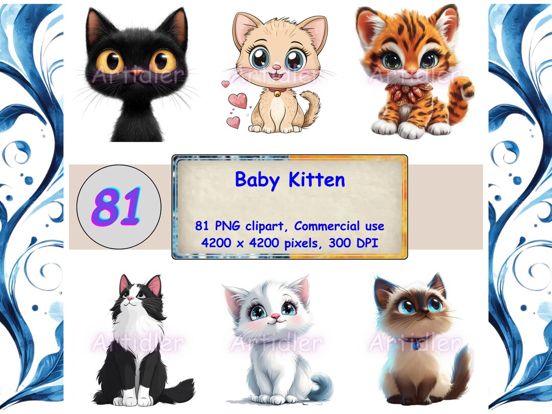 CAT KITTEN CLIPART - Cute Cat Clipart, Cat Clipart Bundle, Baby Cat ...