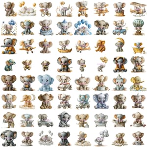 Mega Bundle BABY ELEPHANT CLIPART Watercolor Clipart Bundle, Nursery ...