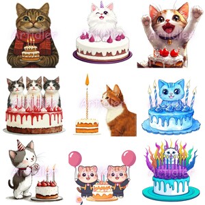 45 Cute Kawaii Birthday Cat Clipart Bundle | Party | Watercolor | Pet ...