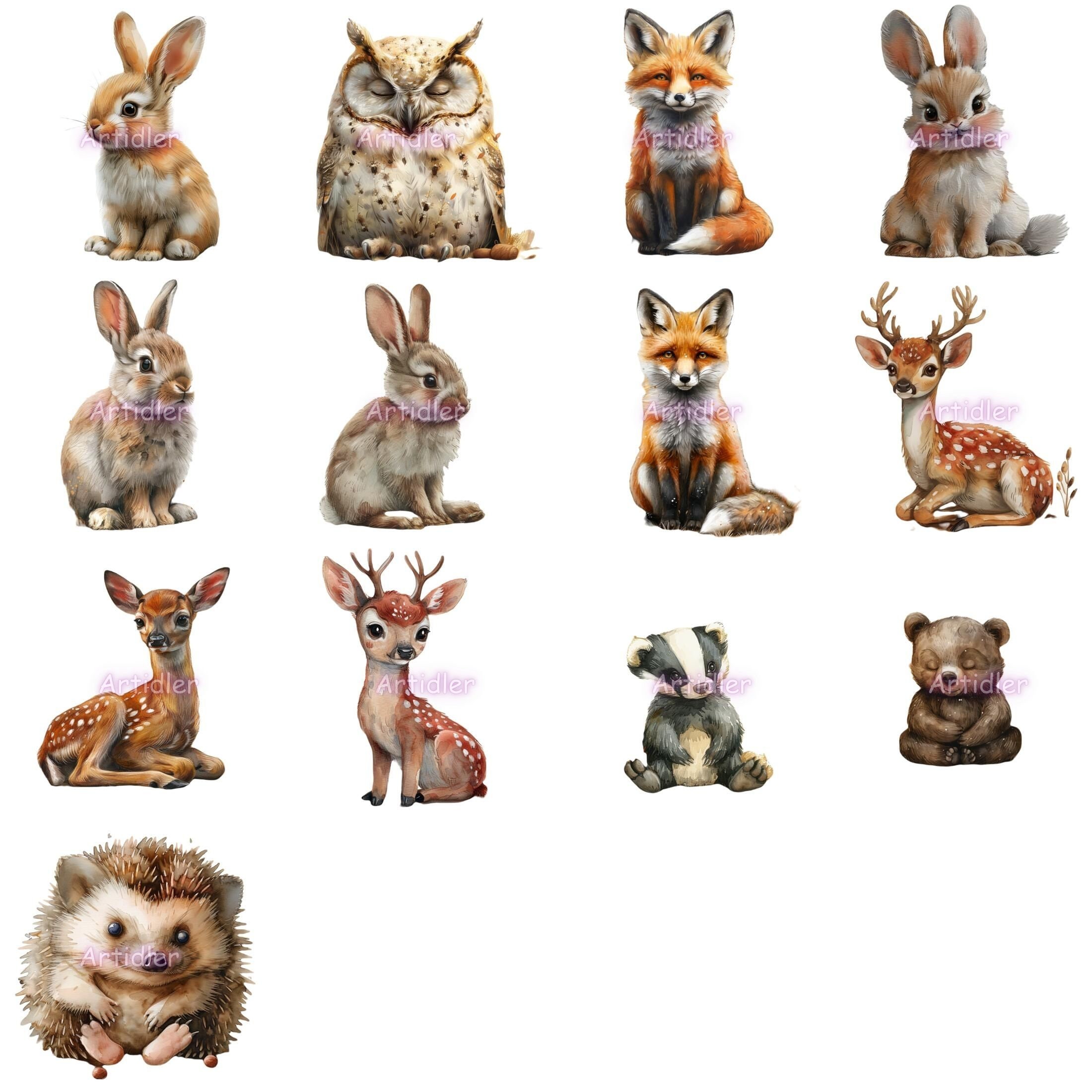 WOODLAND ANIMALS CLIPART Watercolor Clipart Bundle, Forest Animals ...