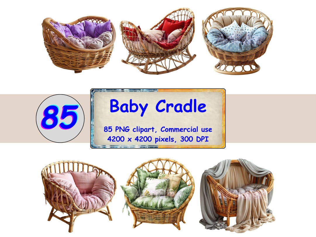 Baby Cradle Clipart, Printable Watercolor Clipart, Clip Art Png, Watercolor Cradle, Digital ...