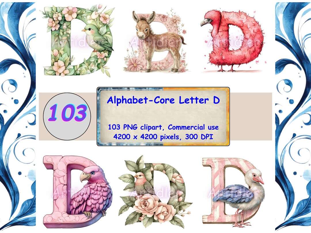 Animal Alphabet Letter D Clipart | Nursery Decor (103 PNG) - Etsy