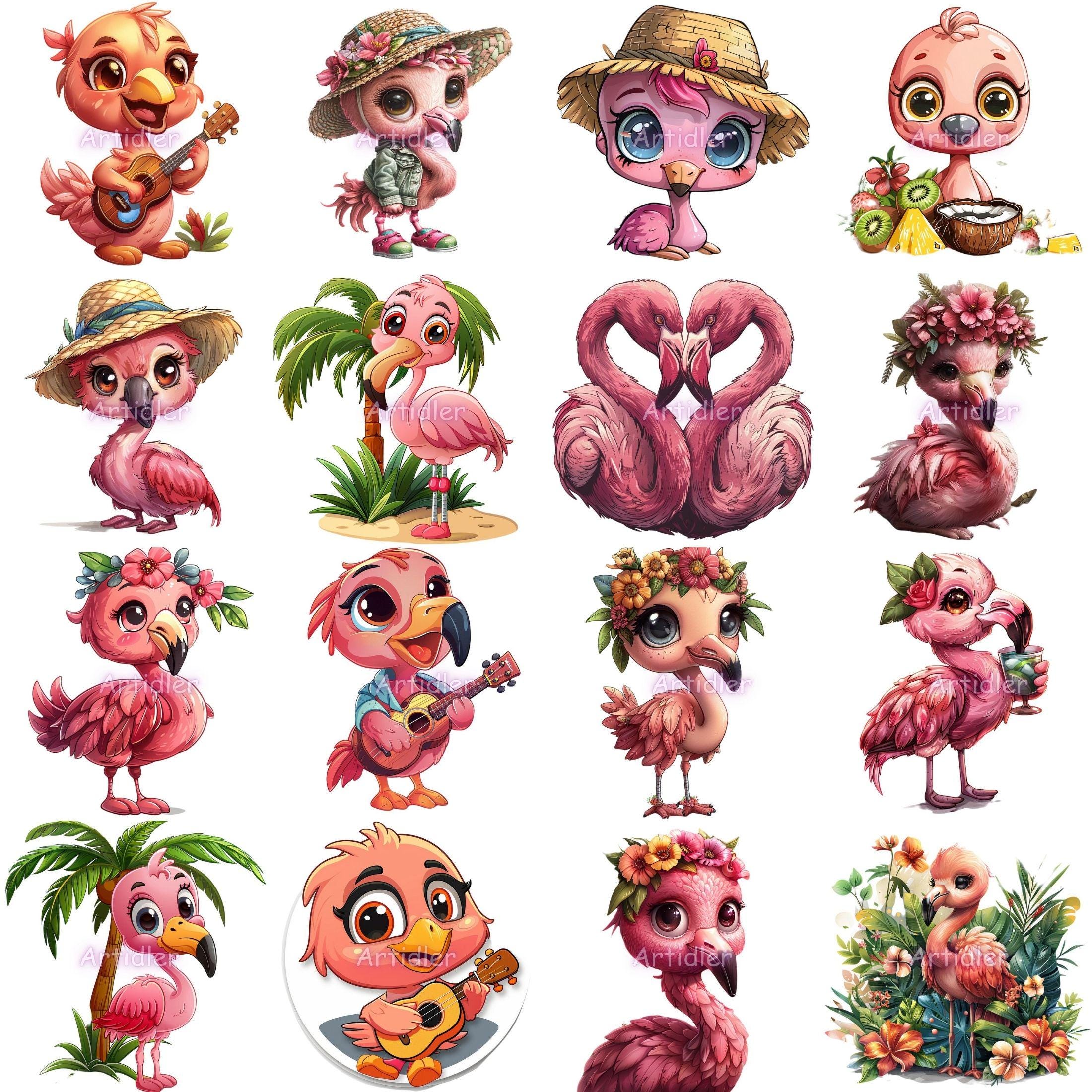 CUTE FLAMINGO CLIPART - Watercolor Clipart Bundle, Beach Flamingo ...