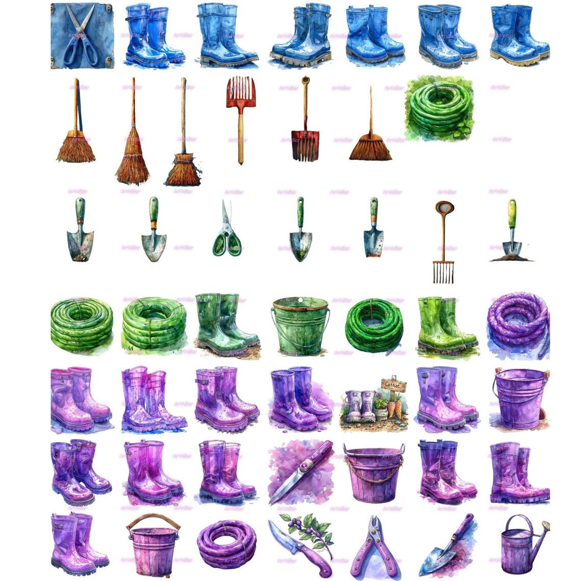 Mega Bundle GARDENING CLIPART - Watercolor Garden Clipart, Rakes ...