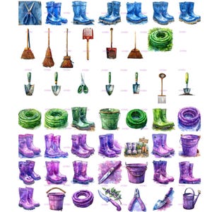 Mega Bundle GARDENING CLIPART - Watercolor Garden Clipart, Rakes ...