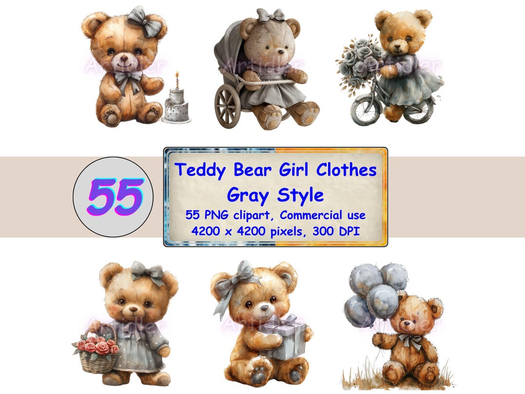 TEDDY BEAR CLIPART Girl, Style: Gray - Sweet Baby Girl Teddy Bear ...