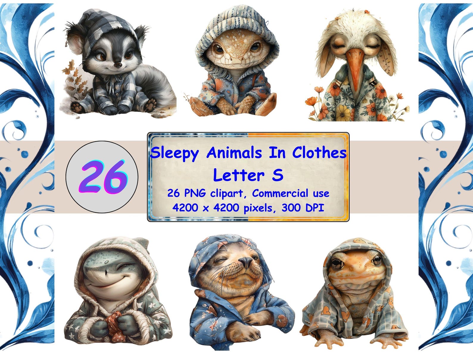 SLEEPY ANIMALS CLIPART Letter S - Cute Animal Clipart, Animals Clipart ...