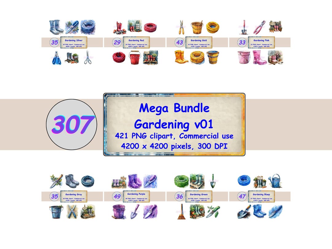 Mega Bundle GARDENING CLIPART - Watercolor Garden Clipart, Rakes ...