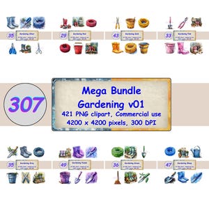 Mega Bundle GARDENING CLIPART - Watercolor Garden Clipart, Rakes ...