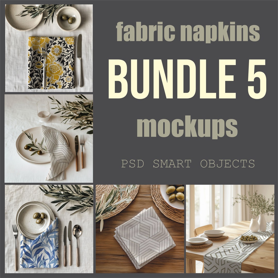Napkin Mockups Bundle of Fabric Napkins Cloth Napkins Mockup Textile ...
