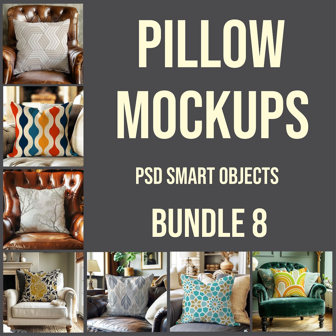 Throw Pillows Bundle (8) Mockup, PSD With Smart Object, Editable PSD ...