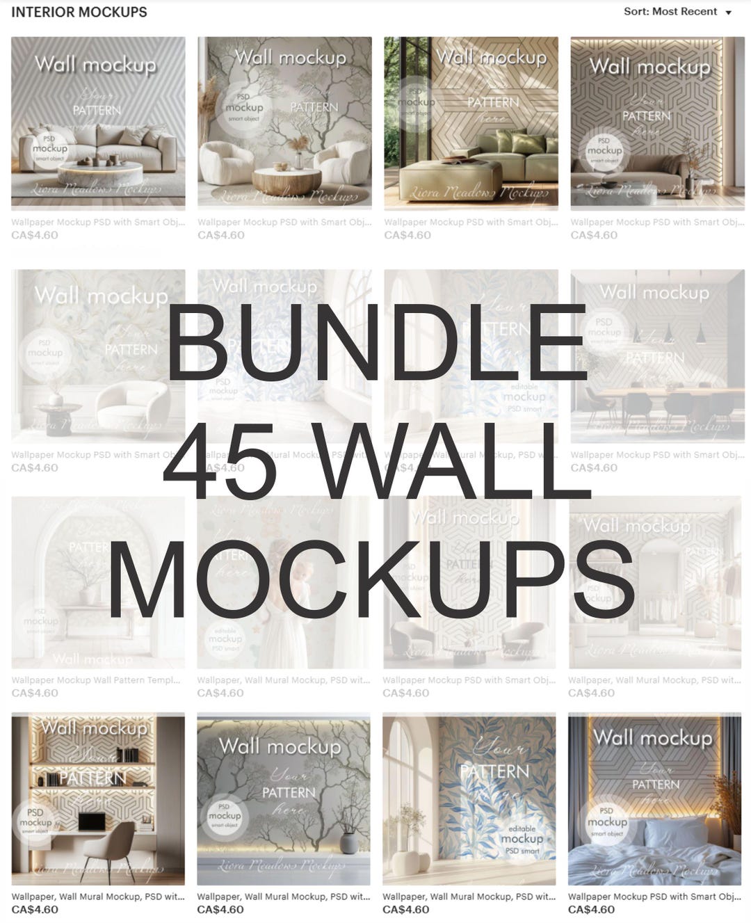 45 Wallpaper Bundle Fabric Mockups Bundle Mural Display Bundle PSD With ...