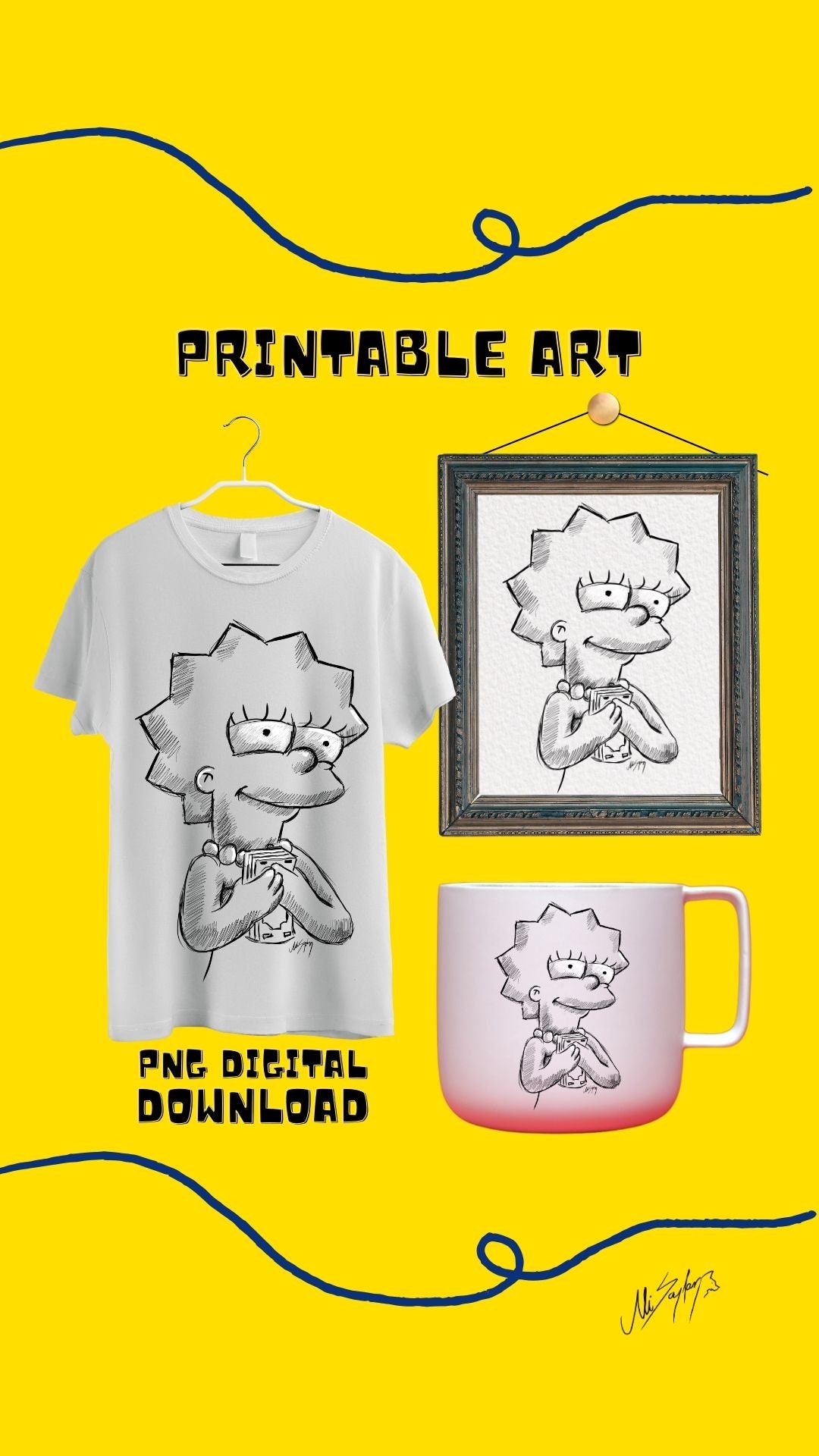 Smpsons PNG Drawing, Lisa Cartoon Stickers, Digital Download, Hand ...