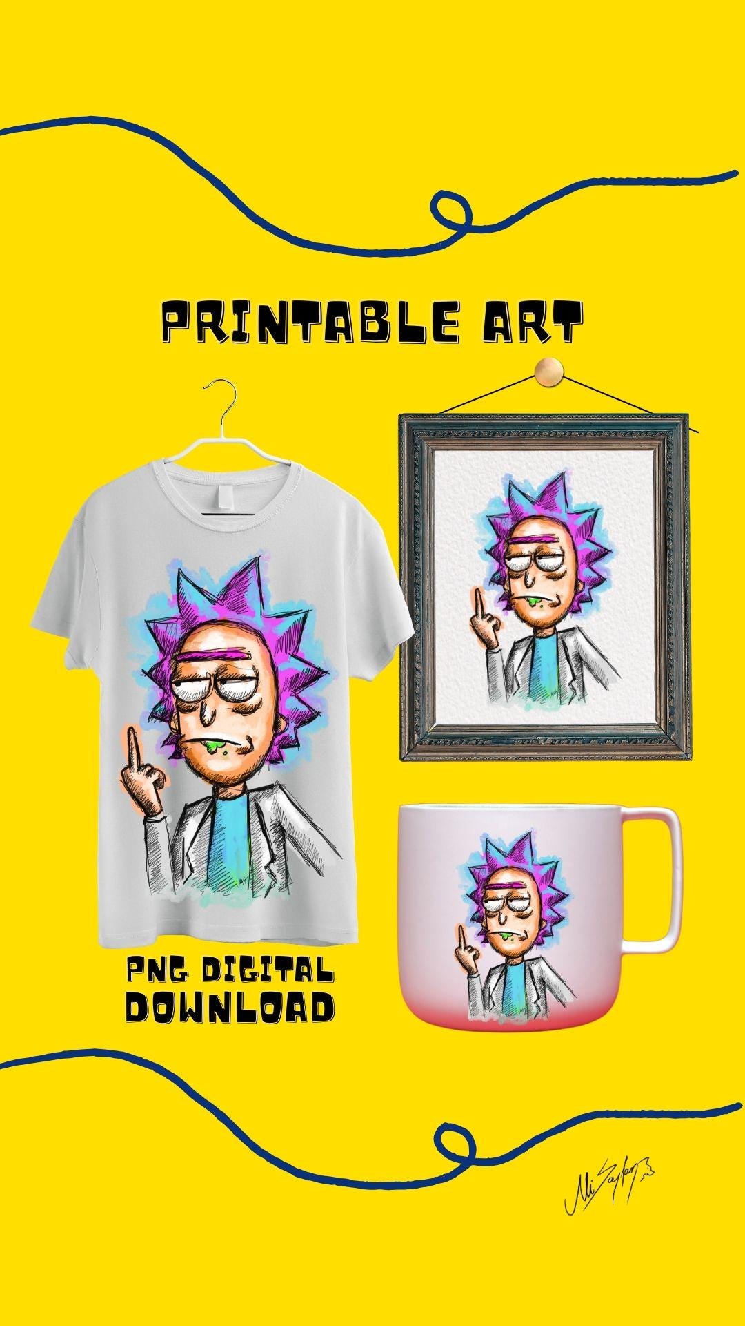 Cartoon Wall Art Digital Download, Rick Home Decor Poster Download ...