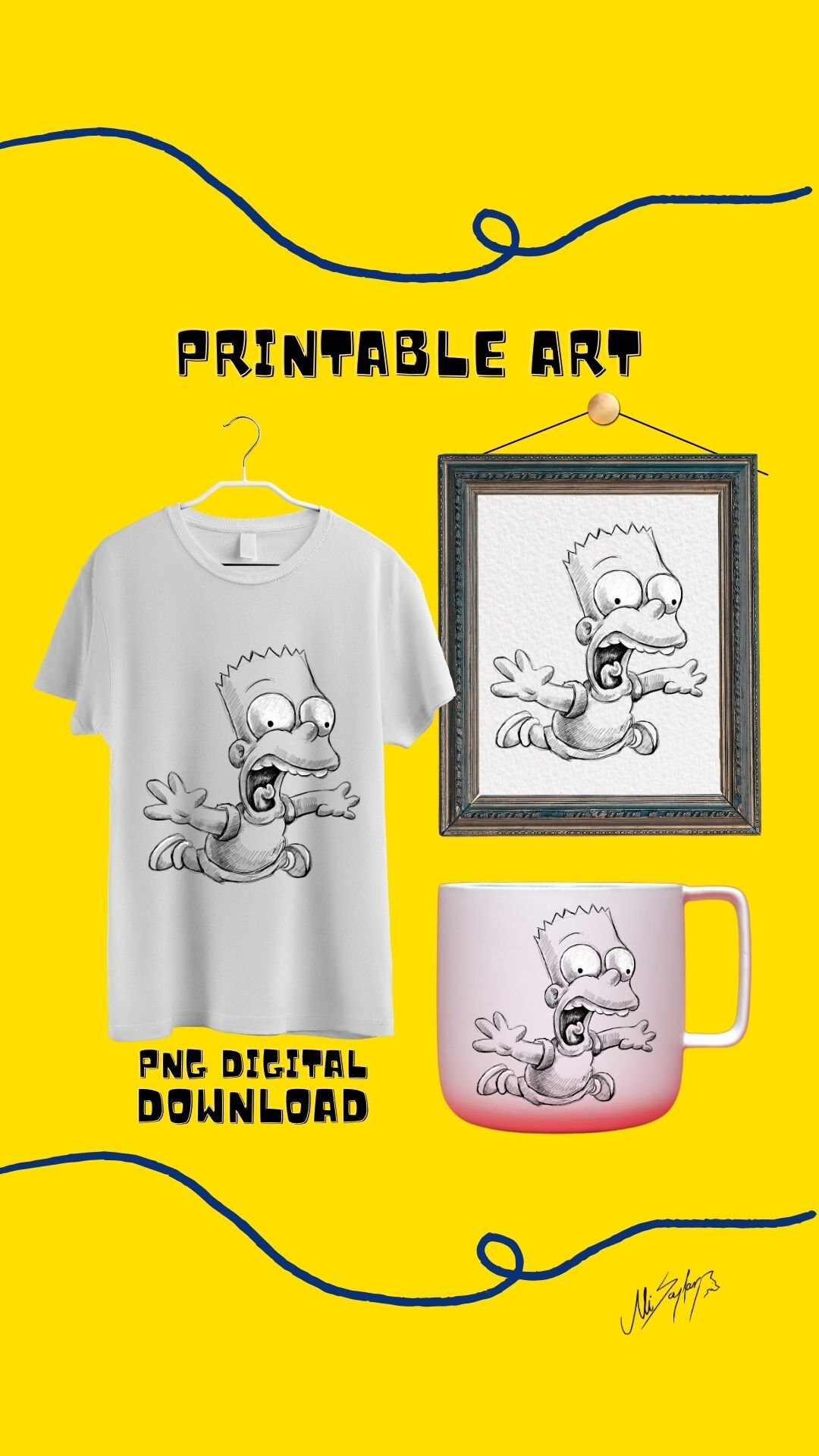 Smpsons, Bart PNG Digital Art, Digital Illustrations, Printable Artwork ...