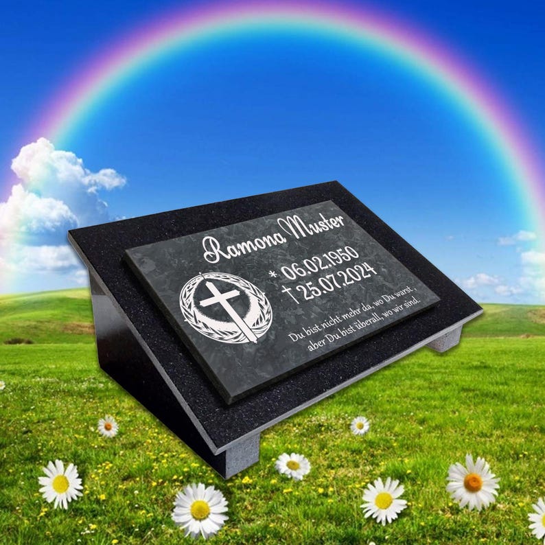 Granite Gravestone With Marble Base, Base Plate, Supports, and ...