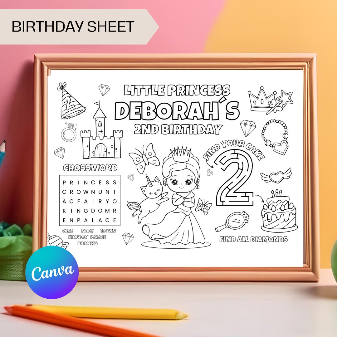 Birthday Party Activity Sheet, Custom Printable Activity Sheet ...