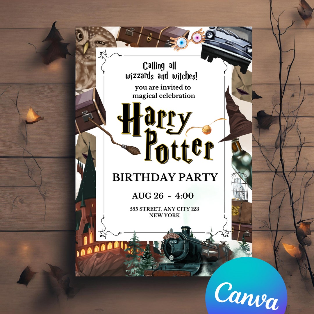 Editable Wizard Witches Invitation Flyer, Magic Canva Harry Potter ...