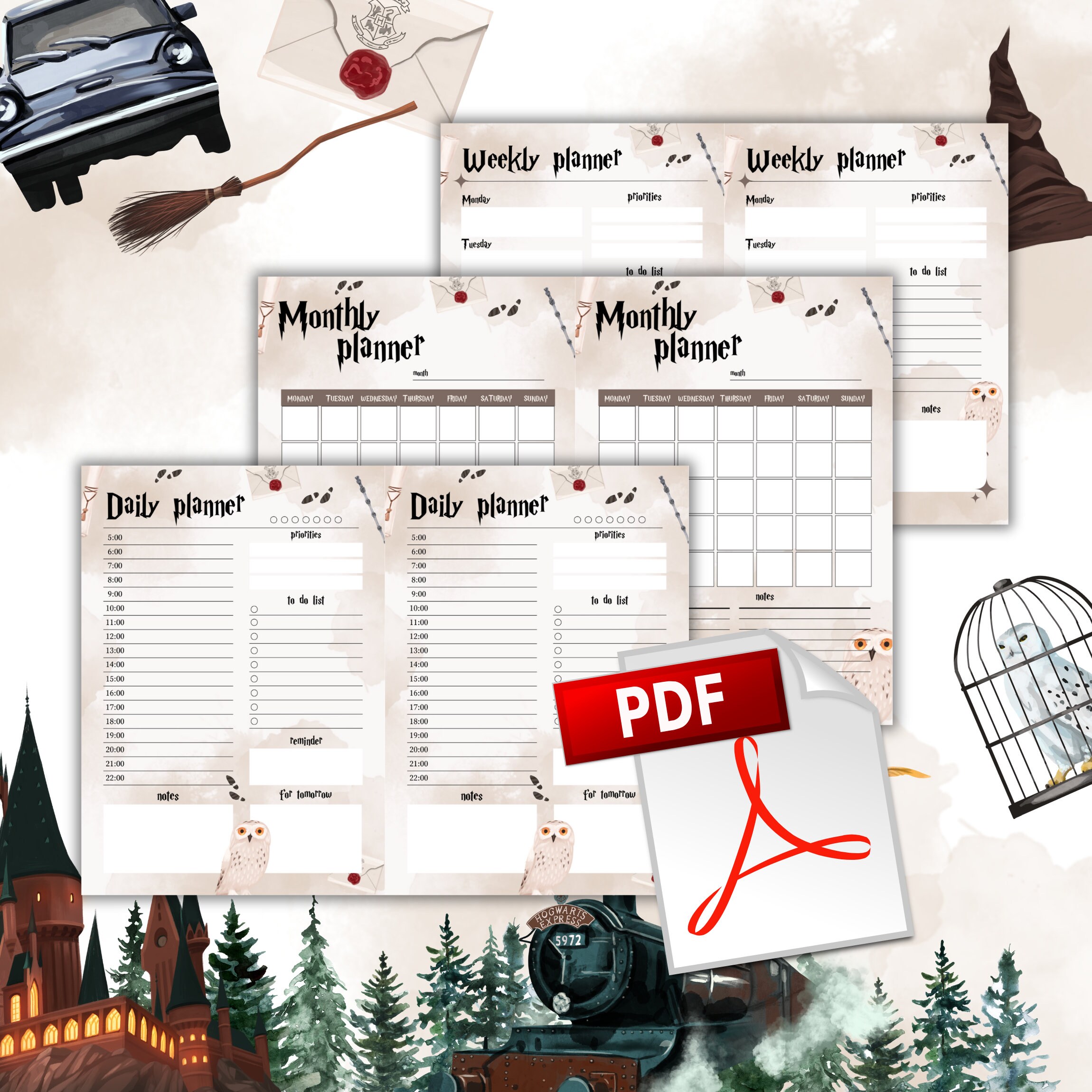 Potter Planner Printables, Printable Wizard Daily Planner, Harry Potter ...