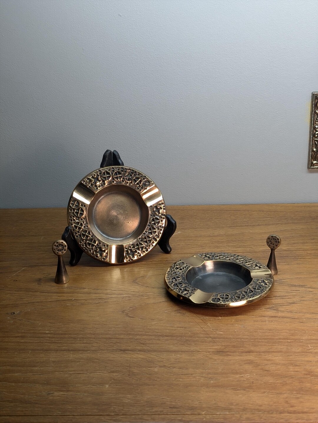 Rare Solid Brass Ashtrays With Snuffers by L Flora - Etsy