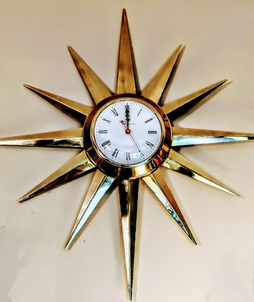 Ingraham Atomic Brass Starburst Clock in Excellent Condition - Etsy