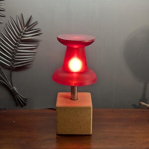 Rare Vintage LH Thumb Tac Lamp by Visual Gram Red Stainless Steel Cork ...