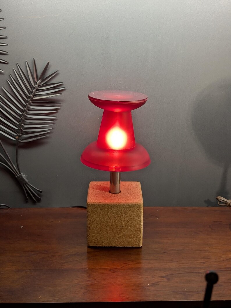 Rare Vintage LH Thumb Tac Lamp by Visual Gram Red Stainless Steel Cork ...