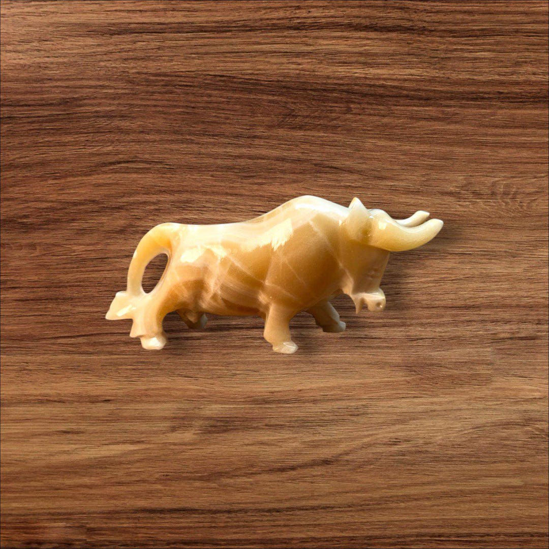 Vintage Onyx Carved Bull Statue Ox Decor Stone Figurine in Good ...