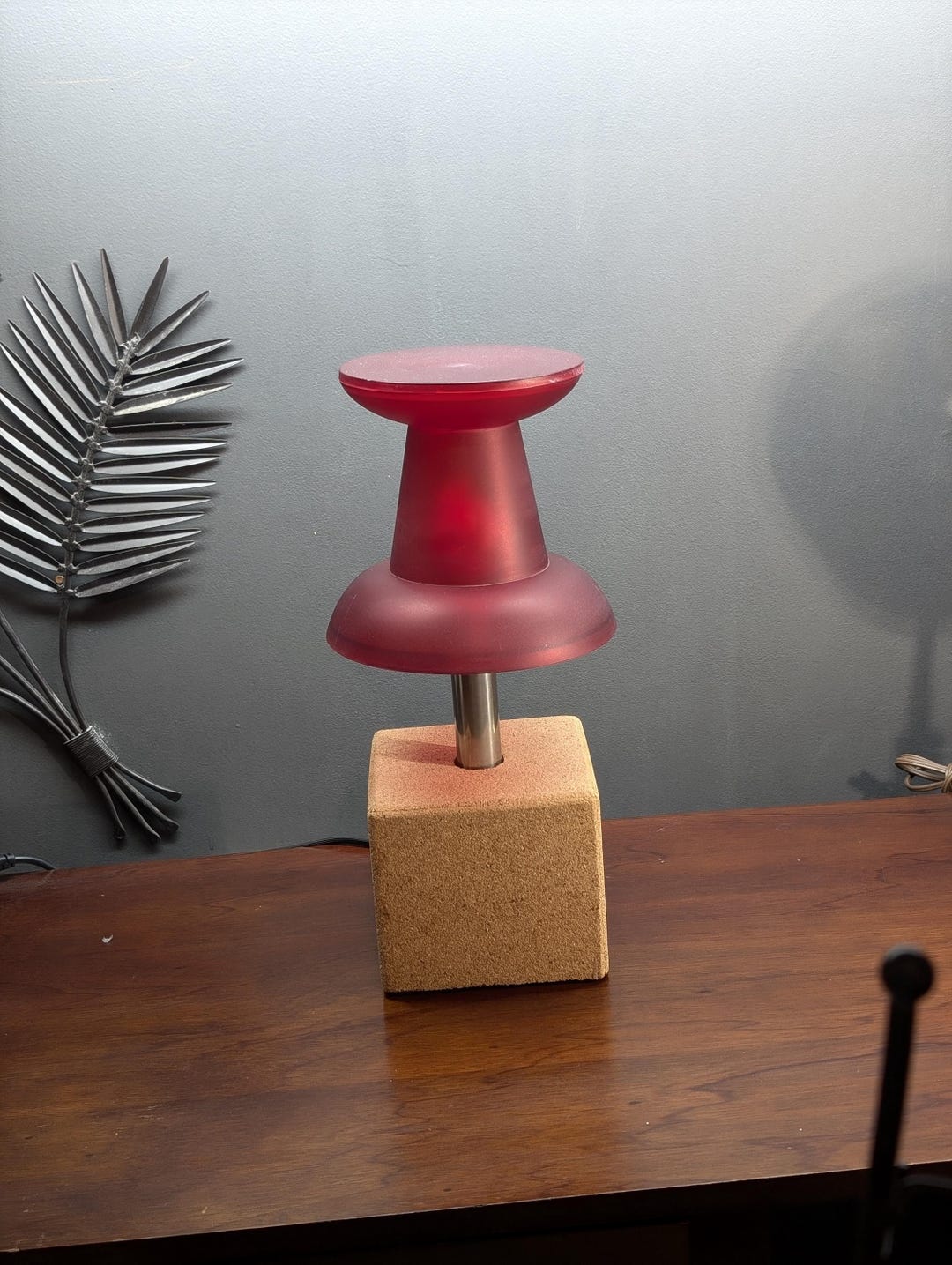 Rare Vintage LH Thumb Tac Lamp by Visual Gram Red Stainless Steel Cork ...